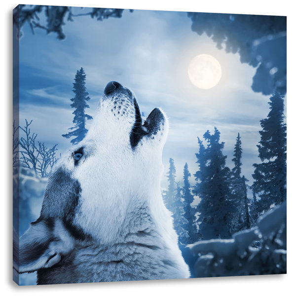 East Urban Home Leinwandbild Heulender Wolf vor Mondlicht | Wayfair.de